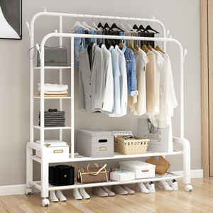 ADA Metal Double Rod Clothes Rail with 4 Side Hooks, 5-Tier Garment ...