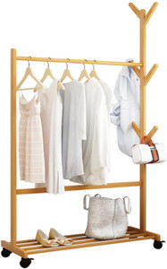 ADA Premium Natural Bamboo Clothe Garment Rail with Hooks Tree Shape ...