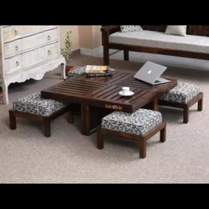 seesham Sheesham wood coffee table with 4 stool Solid Wood Coffee Table ...
