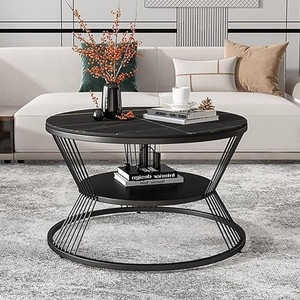 SS CRAFTMAKERS Round Coffee Table Double Layer Marble Look Stone Coffee ...