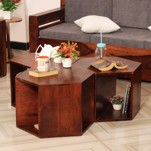 Sheesham Craft Casto Hexagon Center Table, Sheesham Wood, Natural ...