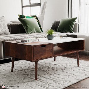 DecorNation Tyla Solid Wooden Coffee Table with Drawer Storage and ...
