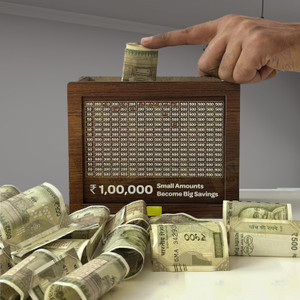 Harbor A stylish wooden money-saving box made from rich brown wood Coin ...