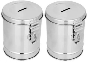 CUBAN INDIA Stainless Steel Coin Boxes | Money Bank Container Set Of 2 ...
