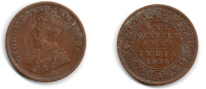 ANK 1936 George Vi King Emperor One Quarter Anna copper British india ...