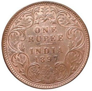 COINS WORLD 1897 ONE RUPEE QUEEN VICTORIA COPPER COIN HIGH GRADE Modern ...