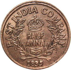 imperialshop #BA3 (Token) Half Anna (1835) "Kuber Bhagwan" East India ...
