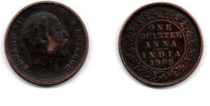 ANK 1909 Edward Vii King & Emperor One Quarter Anna copper British ...
