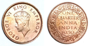 Naaz Rare First Head One Quarter Anna Coin King George VI Medieval Coin ...