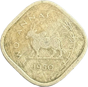 ANTIQUEWAY SCARCE 2 ANNAS 1950 BOMBAY MINT BULL COIN Medieval Coin ...