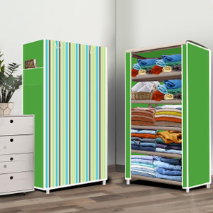 systumm 5 Layer Green Strip Print PP Collapsible Wardrobe Price in ...