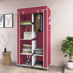 MS MODSTYLE Portable Almirah Foldable closet for Clothes 6 Shelves , 1 ...