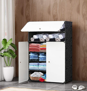 COROID Plastic Cloth Almari Wardrobe 3-Door 6-Shelf Plastic Collapsible ...