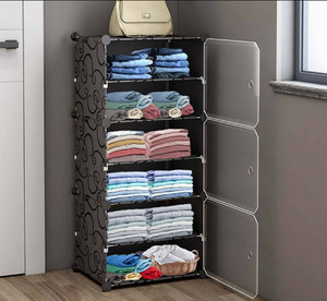 COROID Plastic Cloth Almari Wardrobe 3-Door 6-Shelf Plastic Collapsible ...