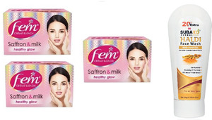 Fem SAFFRON AND MILK BLEACH 3 PC EACH OF 40 GM AND HALDI FACE WASH 120 ...