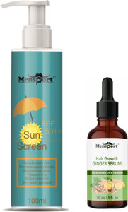 Mensport Broad Spectrum SPF 50++ Sunscreen 100ML & Hair Growth Ginger ...