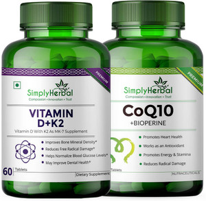 Simply Herbal Coenzyme Q10 200mg Tablets & Vitamin K2 MK7 55mcg Heart ...