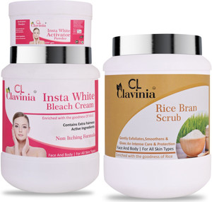 CLAVINIA Insta White Bleach Cream 1 Kg + Rice Bran Scrub 1000 ml ( Pack ...