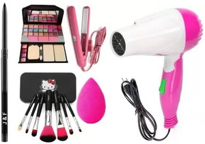 J & F 6155 Makeup Kit, Straightener, Hair Dryer 1290,Brush ,Puff, Kajal ...