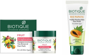 BIOTIQUE Fruit Brightening Tan Removal face Pack 75 Gm & Papaya Face ...