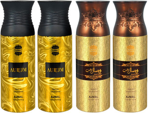 Ajmal 2 Aurum & 2 Wisal Dhahab Deodorant Spray- For Men & Women ...