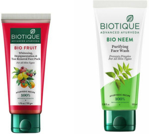 BIOTIQUE Fruit Face Pack 50gm & Neem Face Wash 100 ML Price in India ...