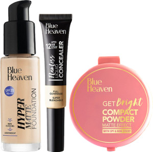 BLUE HEAVEN Hyper matte Foundation 30ml+ Concealer 17ml +Compact 16G ...