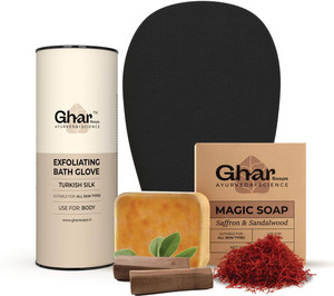 GHAR SOAPS Exfoliating Body Gloves and Sandalwood & Saffron Magic Soap ...