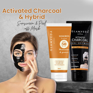 GLAMVEDA Activated Charcoal Peel Off Mask & Hybrid Sunscreen Lotion Spf ...