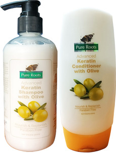 Pure Roots Advanced Keratin Shampoo 300ml And Conditioner with olive ...