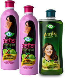 MEGHDOOT Ayurvedic Combo of Satreetha Shampoo 400ml X 2 and Alma Oil ...
