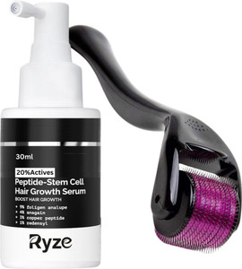 Ryze 20% Actives Peptide-Stem Cell Hair Growth Serum with Derma Roller ...