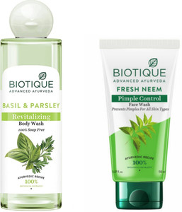 BIOTIQUE Basil Parsley Body Wash 200 ML & Neem Face Wash 150ML Price in ...