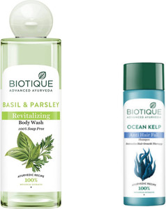 BIOTIQUE Basil Parsley Body Wash 200ML & Ocean Kelp Shampoo 120ML Price ...