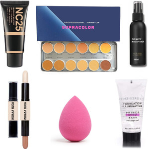 INDIANA HUDA Primer,Fixer,Foundation,Contour Stick,Puff & 12 Color ...