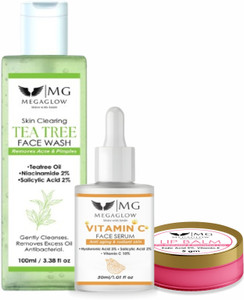 MEGA GLOW Face wash, Serum and Lip Balm for Glowing Skin Combo (Set of ...