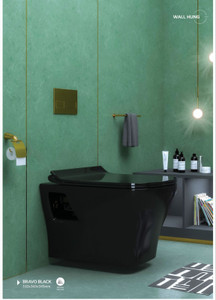 clayplus Bravo Black Wall hung Commode With Soft Close Toilet Seat ...