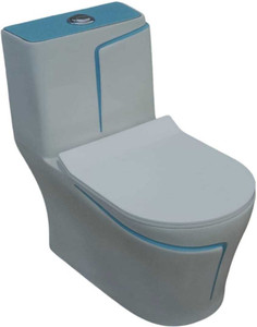 clayplus Ceramic Shining white commode with Blue Finishing Line and ...
