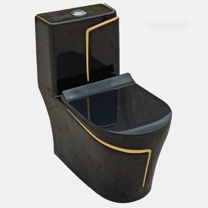 clayplus Ceramic Shining Black commode with Yellow Finishing Line and ...
