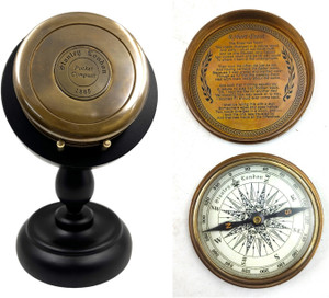 Ascent India Brass poem compass lid compass with wooden Display stand ...