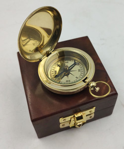 Ascent India Brass mini push button compass pocket wood box nautical ...