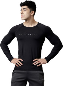 MUSCLEBLAZE Compression Muscle Tee Full Sleeve, Midnight Black Men ...