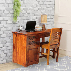 NishaArtPlace Carvo 2 Drawer n Cabinet,Chair,Natural Honey Oak,Glossy ...