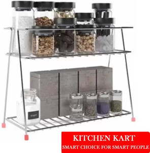 KITCHEN KART Utensil Kitchen Rack Steel Spice Rack 2 Layer Corner Stand ...