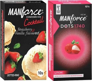 MANFORCE Condom with Dotted-Rings Strawberry & Vanilla Flavoured ...