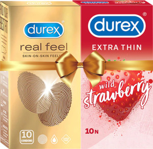 DUREX Real Feel & Strwberry Extra Thin - 20 Condoms (Pack of 2) Condom ...