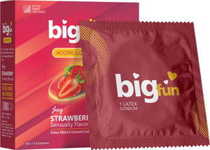 BIGFUN Juicy Strawberry Flavoured Condoms | Ribbed, Lubricated ...