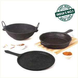 The Indus Valley Pre-Seasoned Cast Iron Cookware Set | Set of Kadai ...