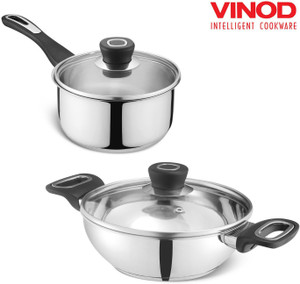 VINOD Veneto Stainless Steel Cookware 2 Pcs Set of Kadai 1.7 L and ...