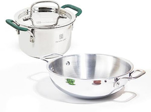The Indus Valley Triply Stainless Steel Kadai & Stock Pot Combo ...